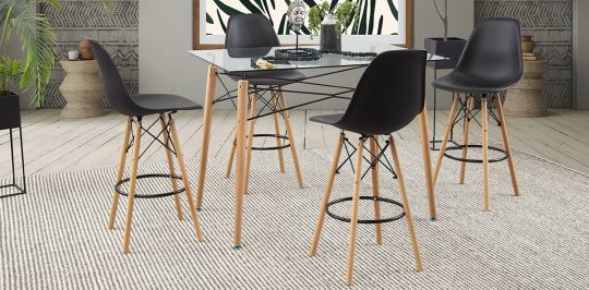 Comedor Bar Rectangular Atlas Con Bancos Negro 5 Piezas