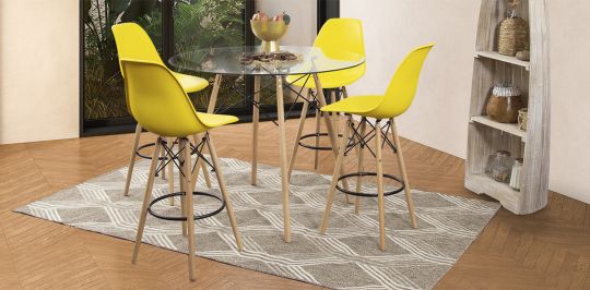 Comedor Bar Redondo Atlas Con Bancos Amarillo 5 Piezas