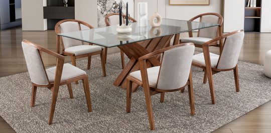 Comedor Rectangular Cristal Andra Beige 7 Piezas